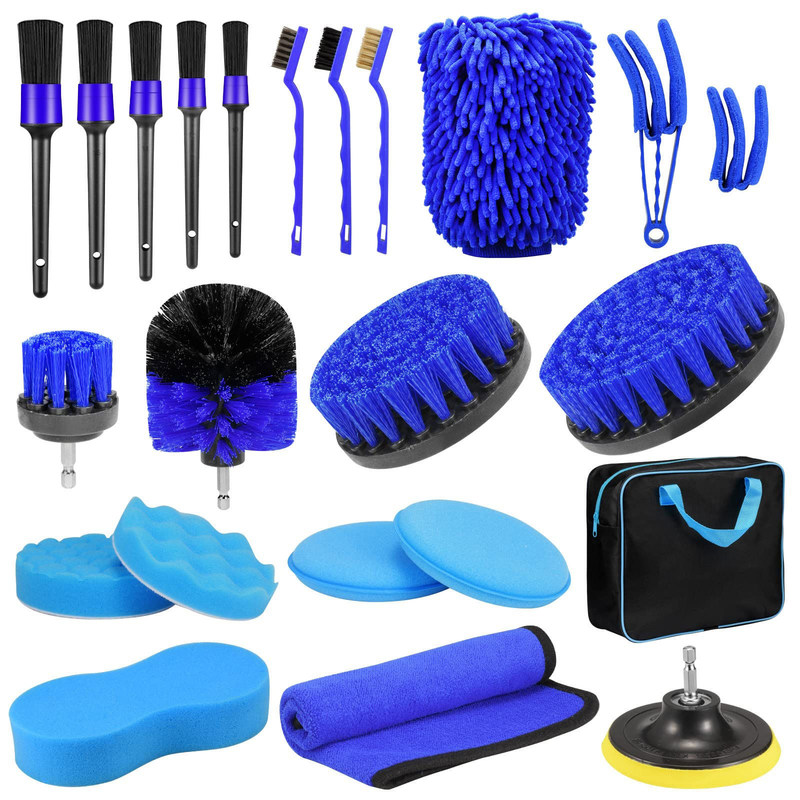 Car Washing Kit 23 Pcs Auto Detailing Brush Blue For Wheels Dashboard ...